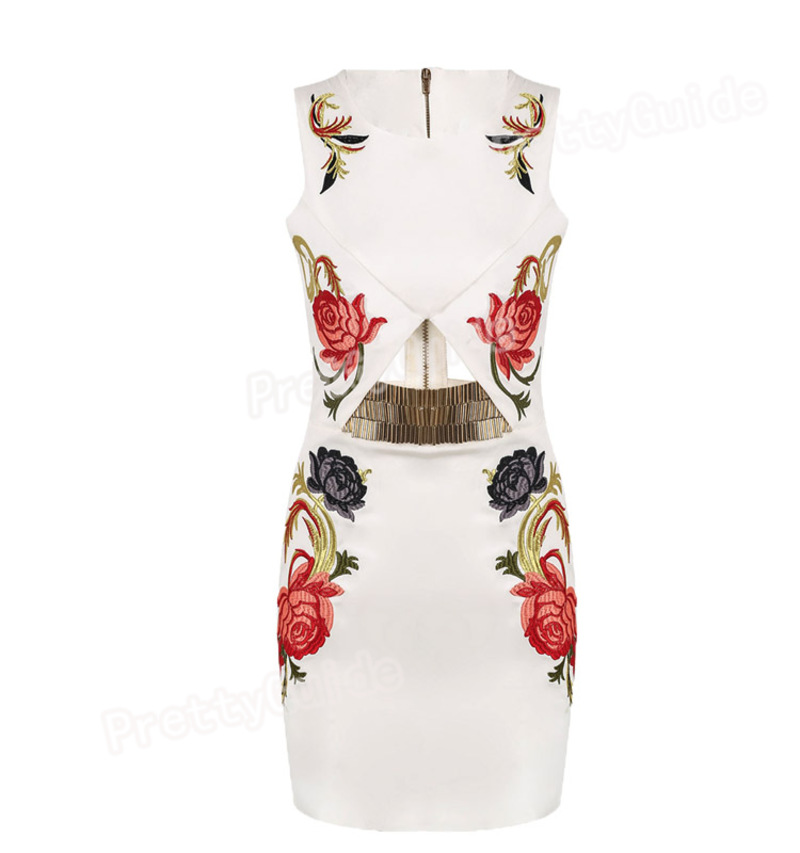 Women Cut Out Belly Floral Beads Embroidery Crochet Bodycon Dress | eBay